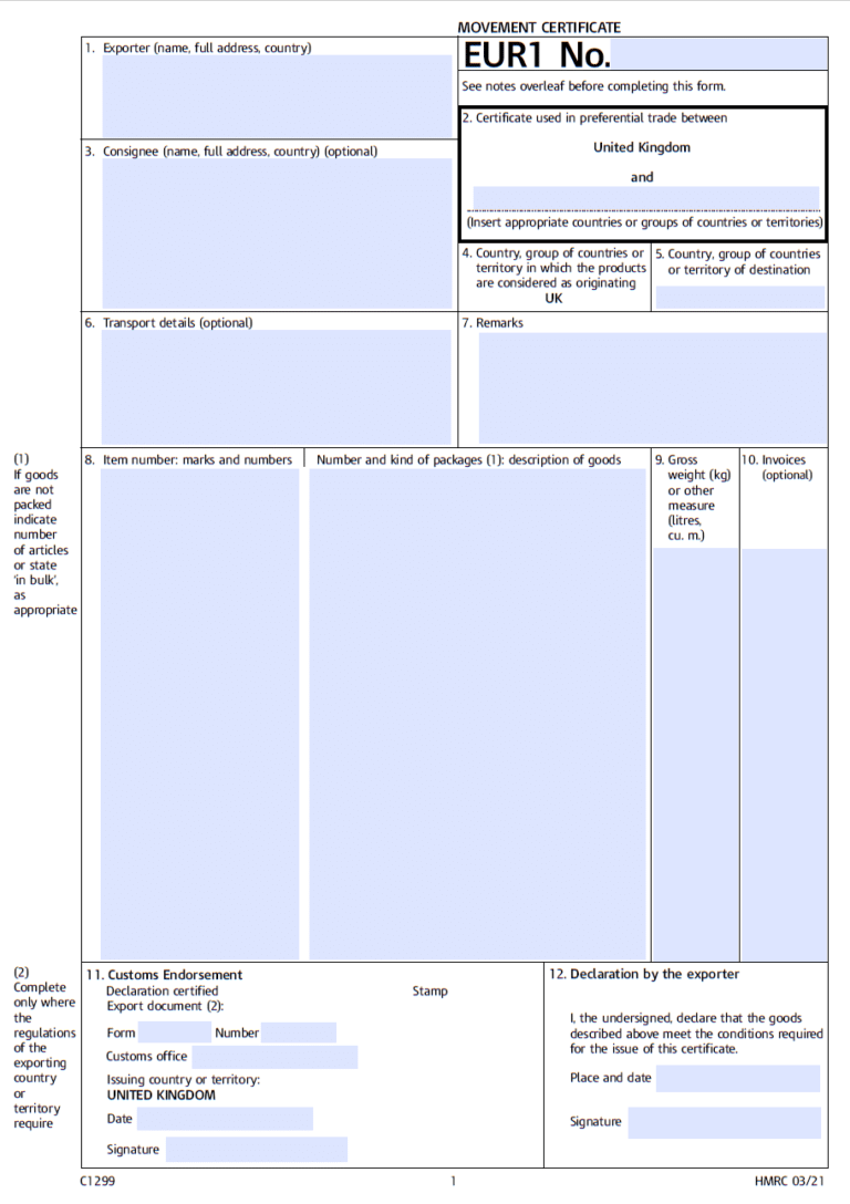 EUR1 Movement Certificate - Surrey Chambers